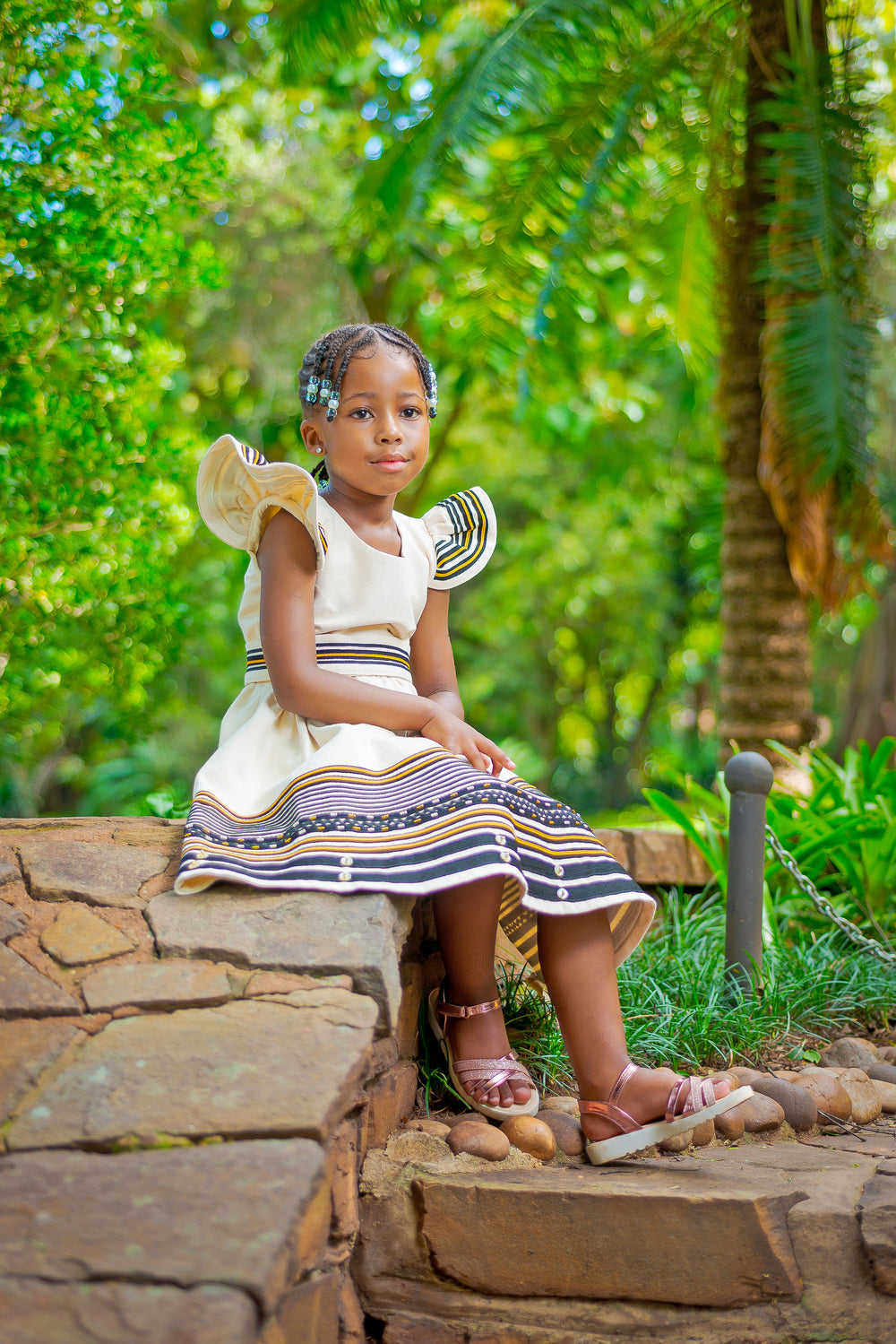 Cream, black and mustard girls dress